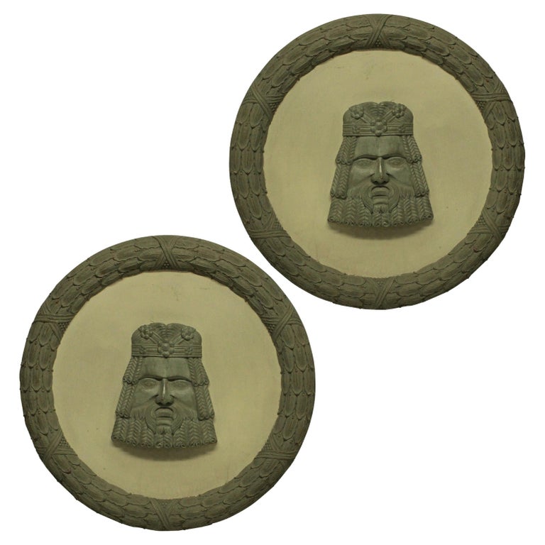 Pair of Large Carved Mahogany Neoclassical Roundels For Sale at 1stDibs