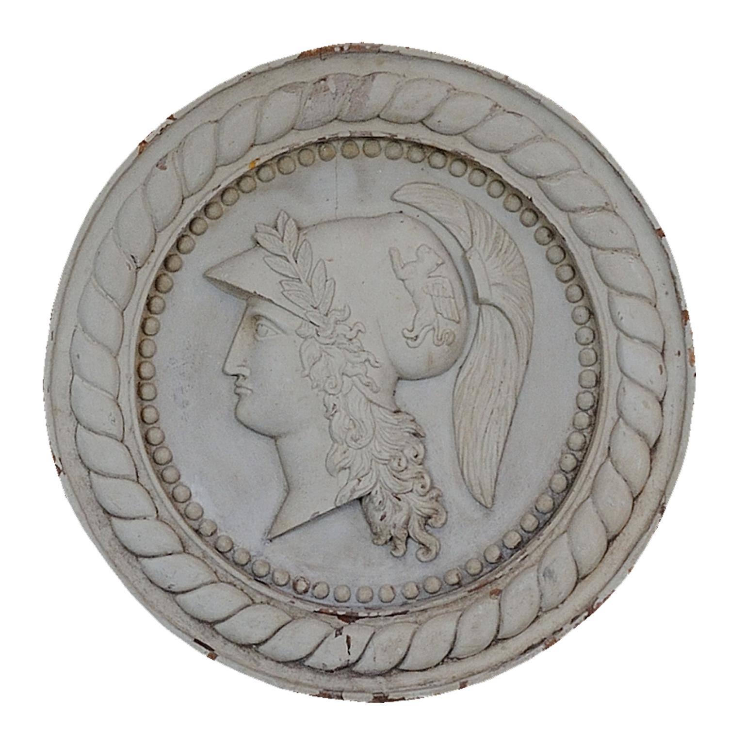 Pair of Large Carved Wood Neoclassical Italian Roundels of Athena ...