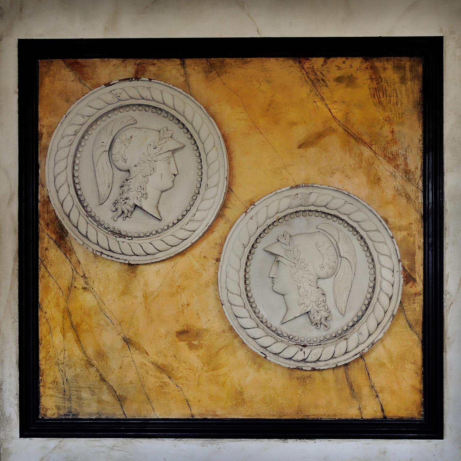 Pair of Large Carved Wood Neoclassical Italian Roundels of Athena ...