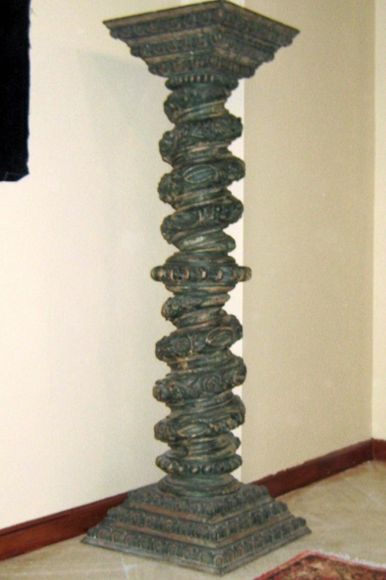 Pair of Large Carved Wood Pedestal Columns For Sale at 1stDibs
