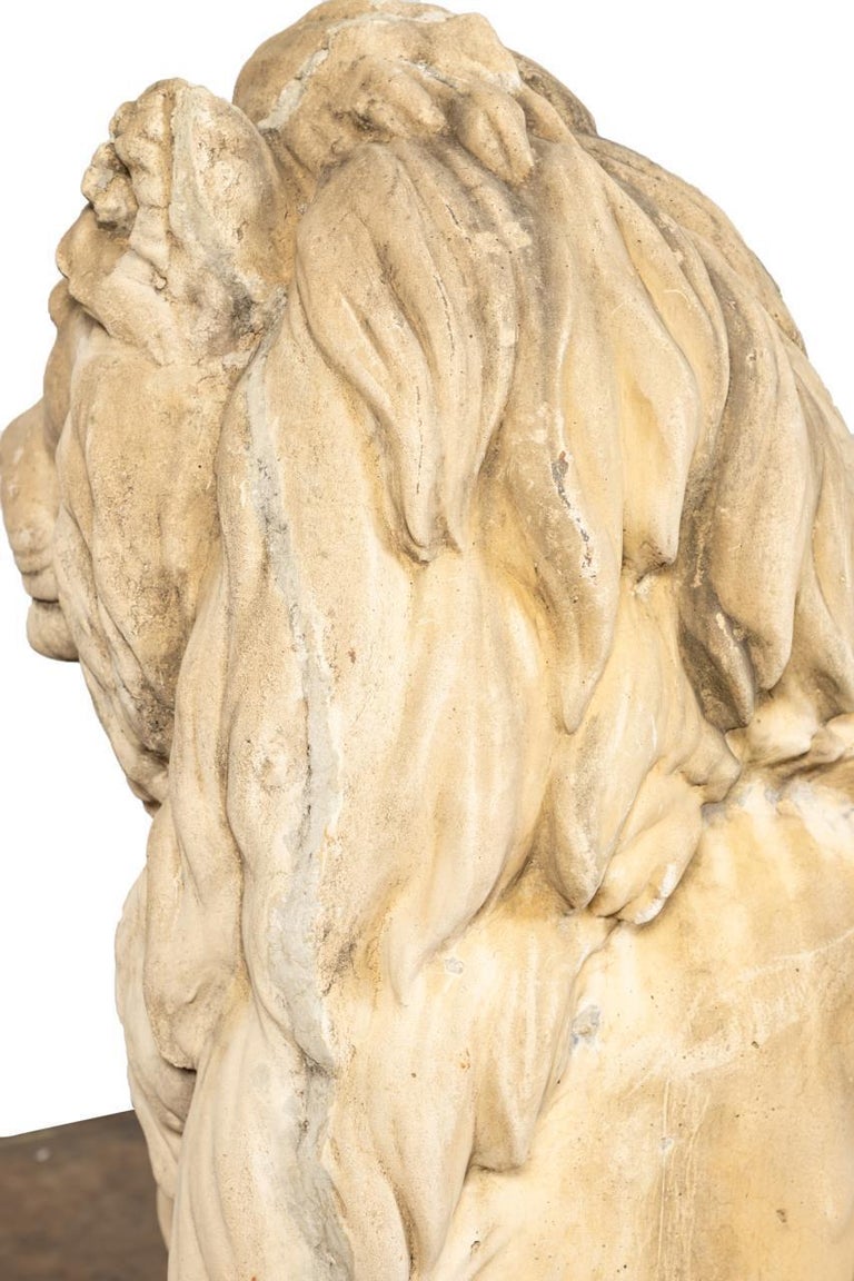 Pair of Large Cast and Carved Stone Lions For Sale at 1stDibs
