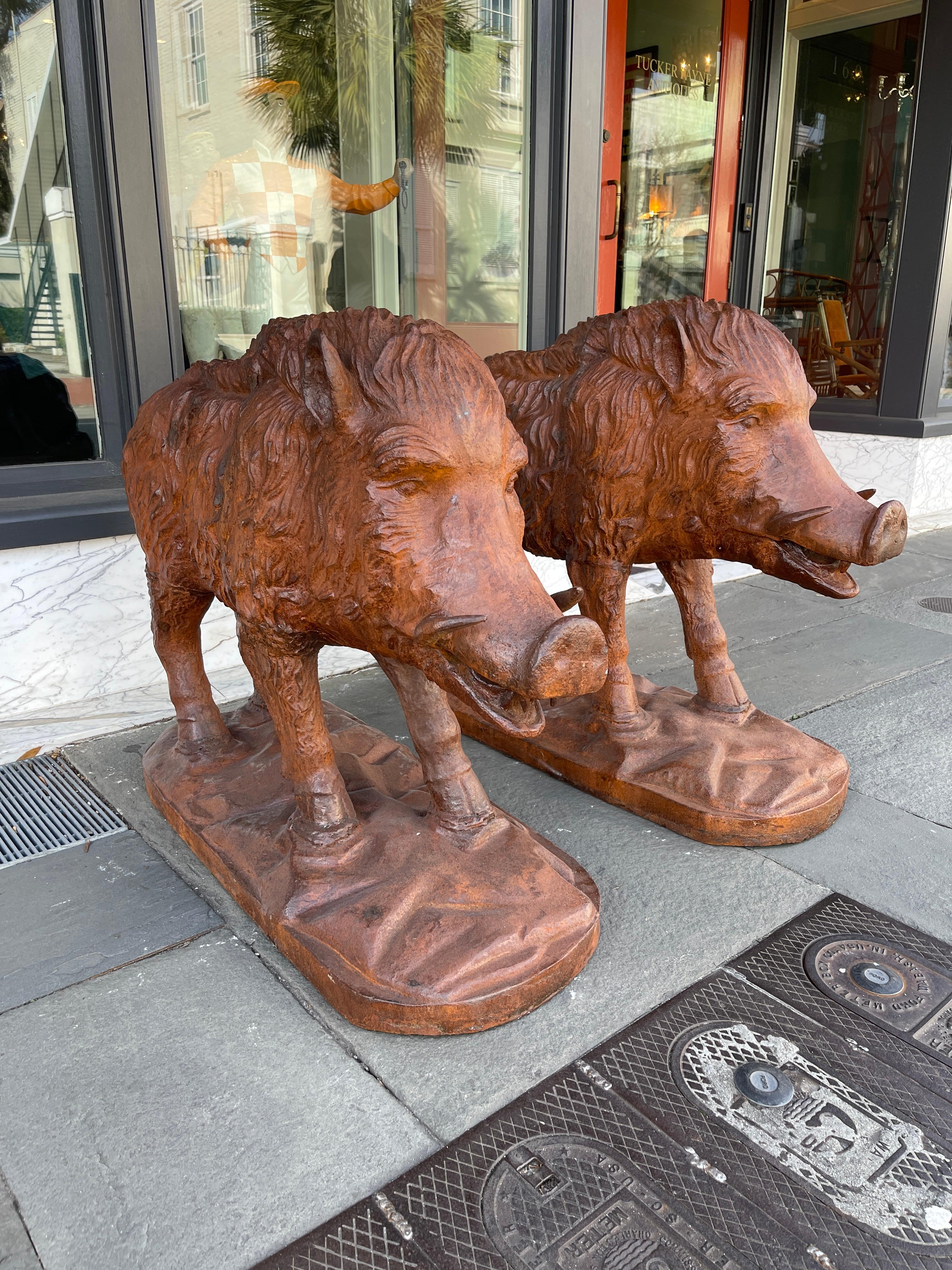 Pair of Large Cast Iron Boar 20th Century at 1stDibs