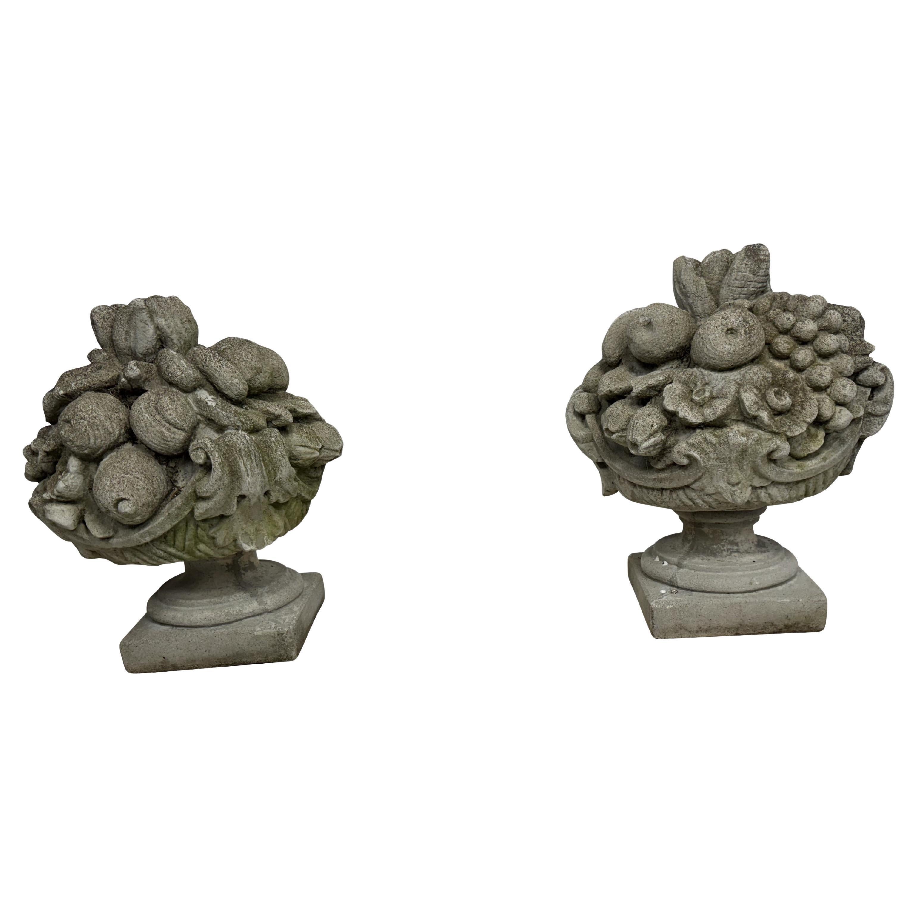 Monumental Pair of Antique Cast Stone Fruit and Flower Baskets For Sale ...