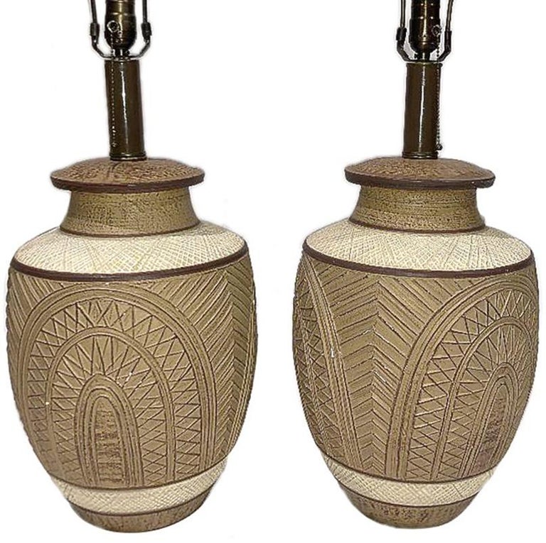 Pair of Large Ceramic Cream Colored Lamps For Sale at 1stDibs