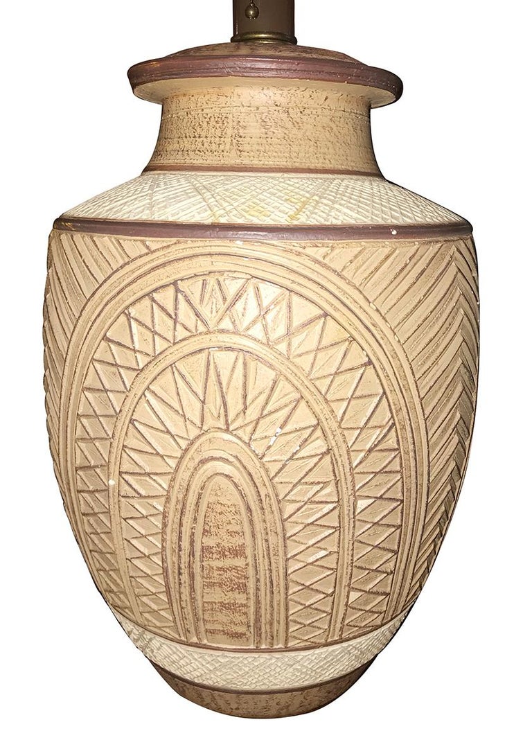 Pair of Large Ceramic Cream Colored Lamps For Sale at 1stDibs