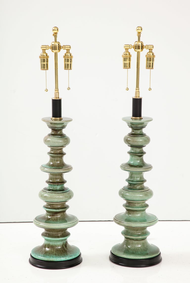 Pair of Large Ceramic Lamps with a Jade Green Crackle Glaze For Sale at ...