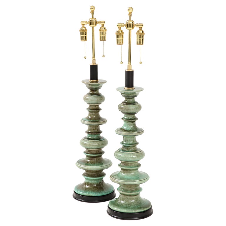 Pair of Large Ceramic Lamps with a Jade Green Crackle Glaze For Sale at ...