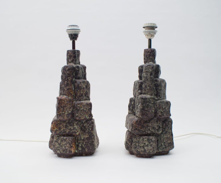 Pair of Large Ceramic Table Lamps in the Shape of Rocks, 1960s Italy ...