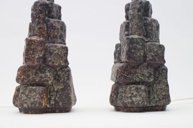 Pair of Large Ceramic Table Lamps in the Shape of Rocks, 1960s Italy ...
