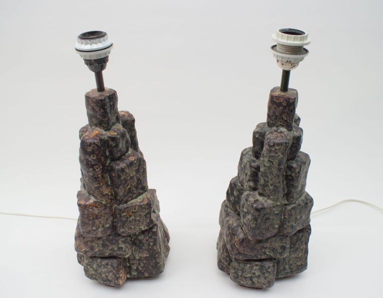 Pair of Large Ceramic Table Lamps in the Shape of Rocks, 1960s Italy ...