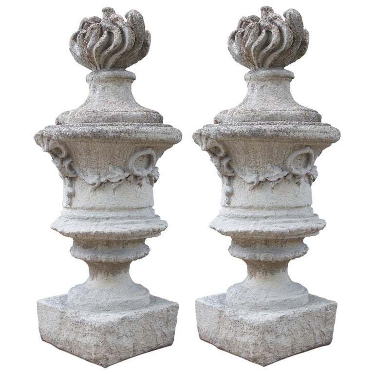 Pair of Large Chateau Size Cast Stone ‘Pots A Feu’ from France at 1stDibs