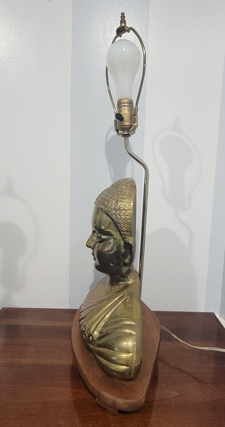Pair of Large Chinese Bronze Buddha Bust Table Lamps For Sale at 1stDibs