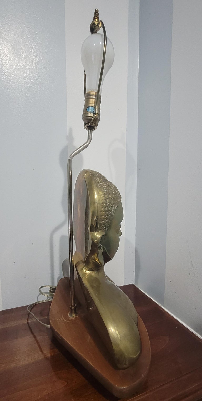 Pair of Large Chinese Bronze Buddha Bust Table Lamps For Sale at 1stDibs