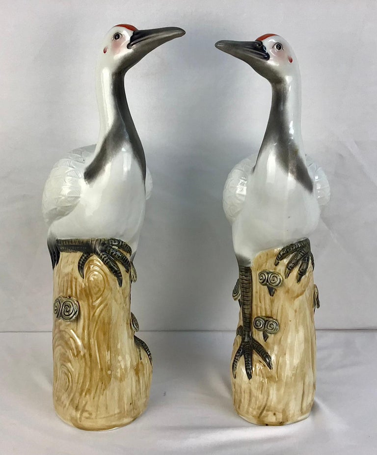 Pair of Large Chinese Export Porcelain Cranes at 1stDibs
