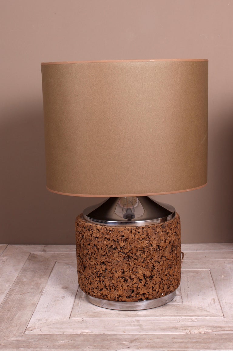 Pair of Large Chrome and Cork Table Lamps For Sale at 1stDibs