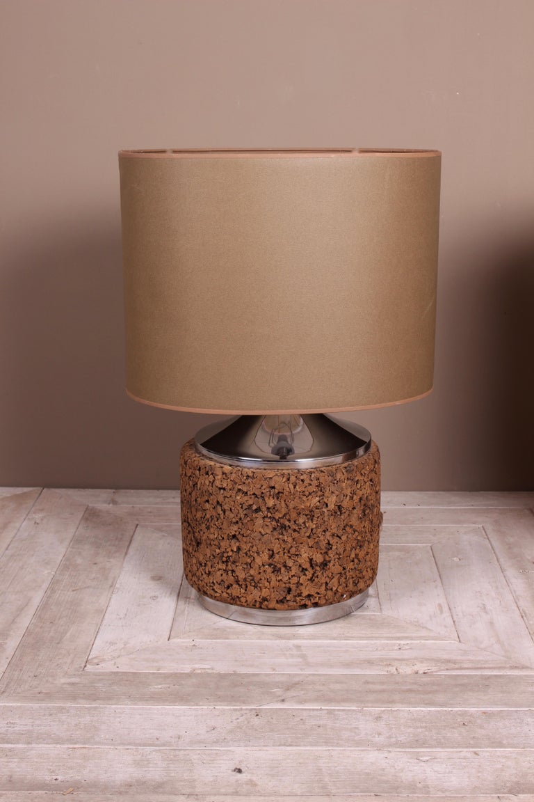 Pair of Large Chrome and Cork Table Lamps For Sale at 1stDibs