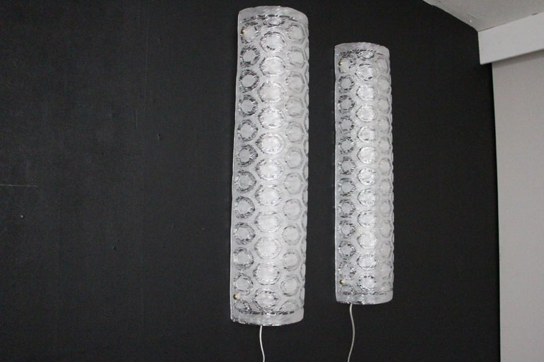 Pair of Large Clear and White Textured Murano Glass Wall Sconces, Wall ...