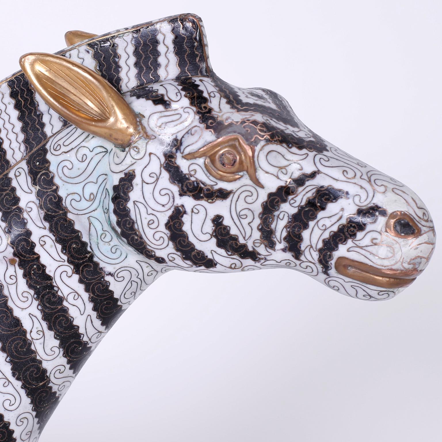 Pair of Large Cloisonné and Brass Zebras at 1stDibs