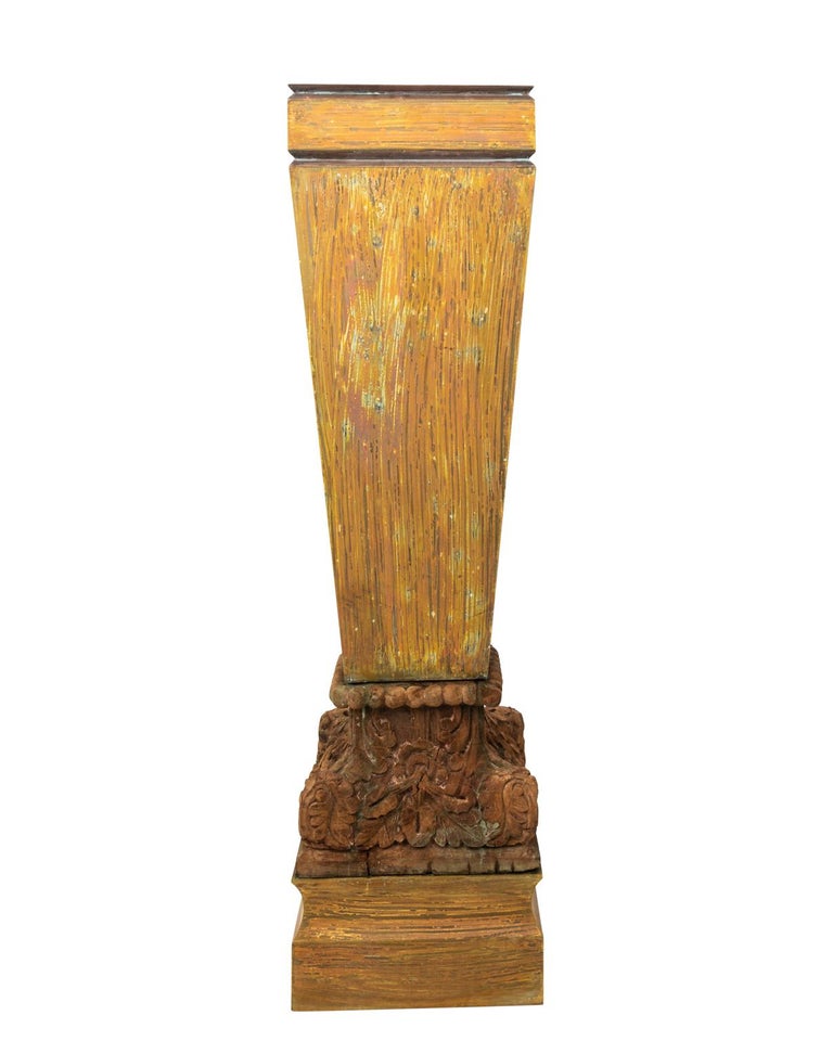 Pair of Large Copper Pedestals with Wooden Carved Bases For Sale at 1stDibs