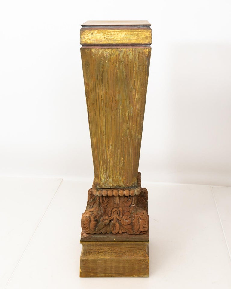 Pair of Large Copper Pedestals with Wooden Carved Bases For Sale at 1stDibs