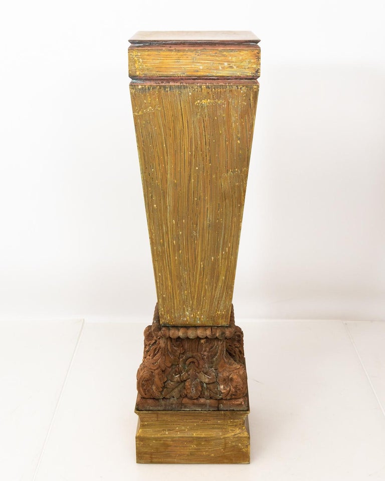Pair of Large Copper Pedestals with Wooden Carved Bases For Sale at 1stDibs