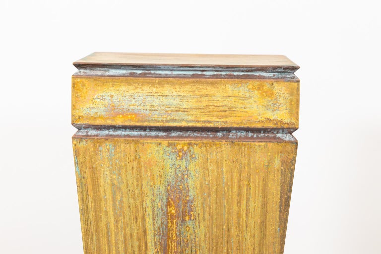 Pair of Large Copper Pedestals with Wooden Carved Bases For Sale at 1stDibs