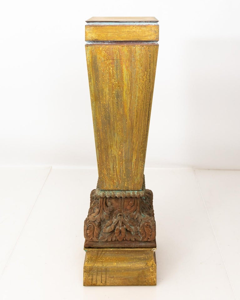 Pair of Large Copper Pedestals with Wooden Carved Bases For Sale at 1stDibs