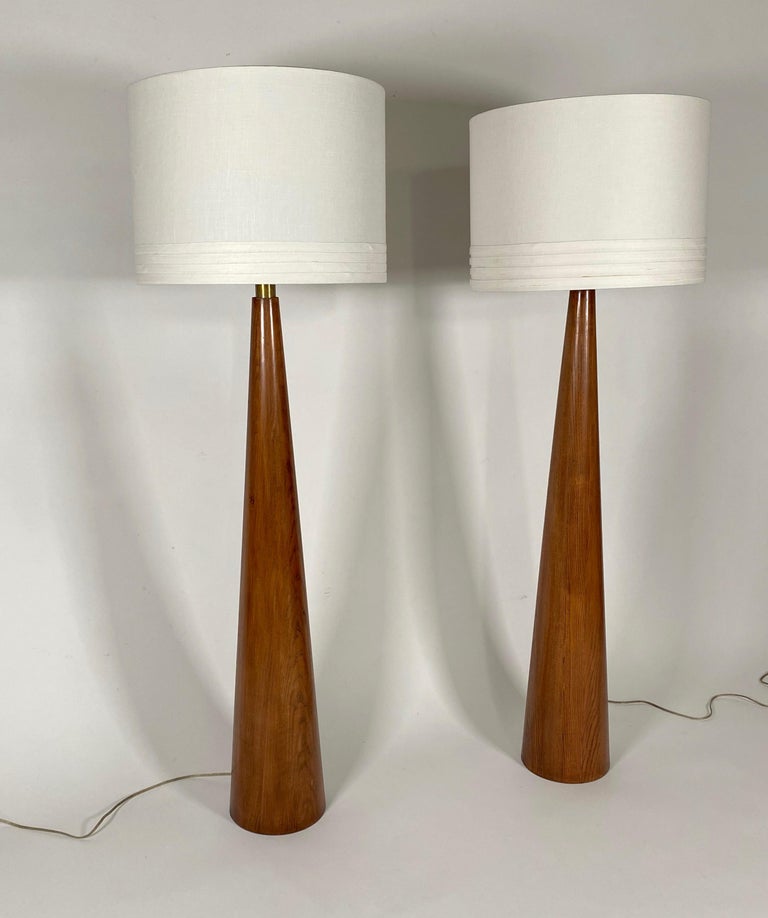 Pair of Large Custom Made Reverse Taper Turned Wood Floor Lamps at 1stDibs