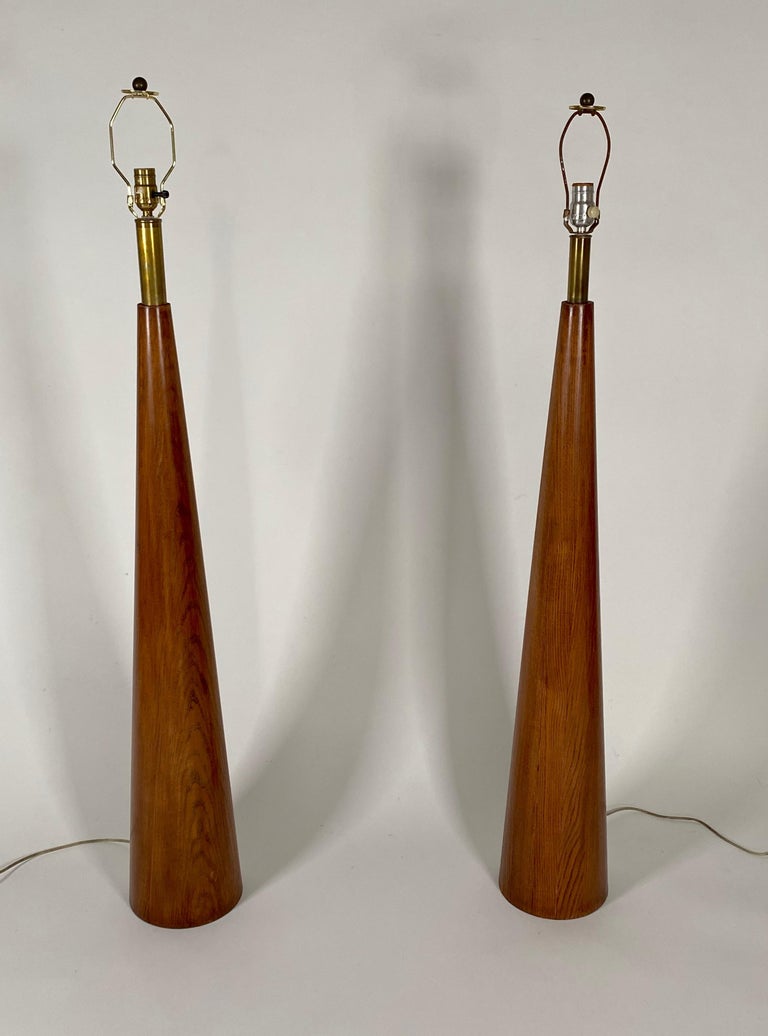 Pair of Large Custom Made Reverse Taper Turned Wood Floor Lamps at 1stDibs