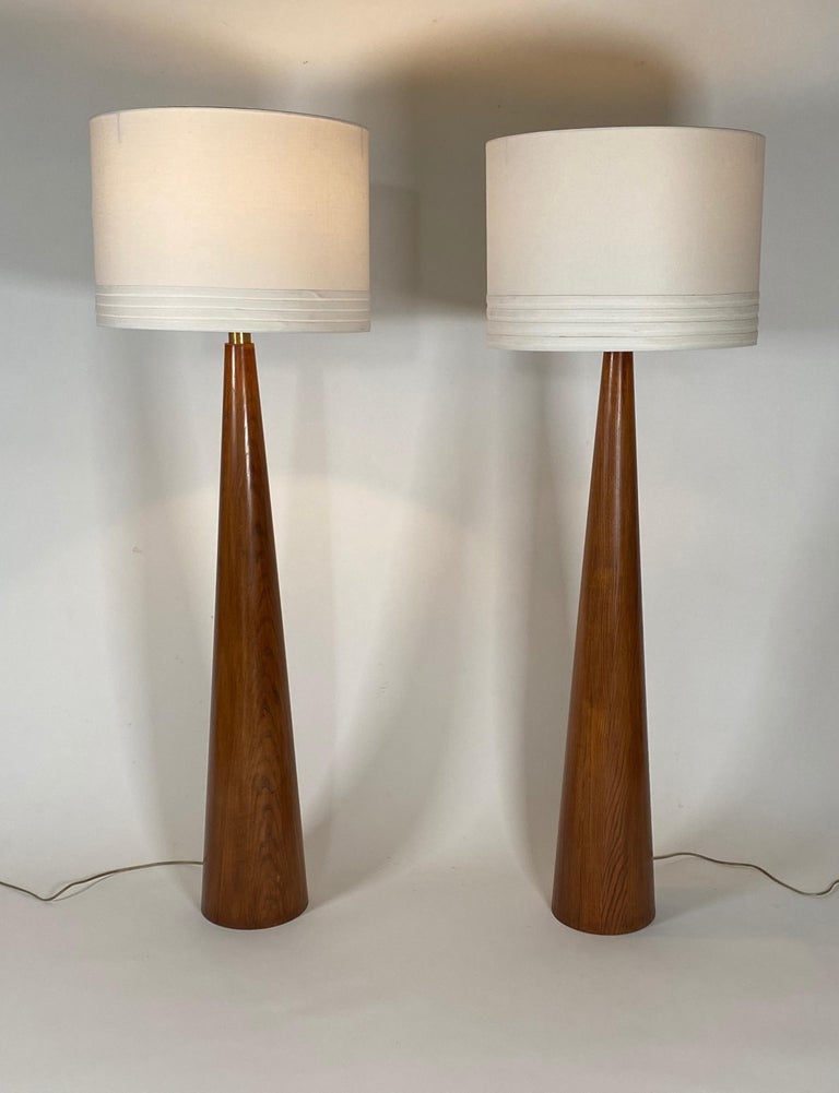 Pair of Large Custom Made Reverse Taper Turned Wood Floor Lamps at 1stDibs