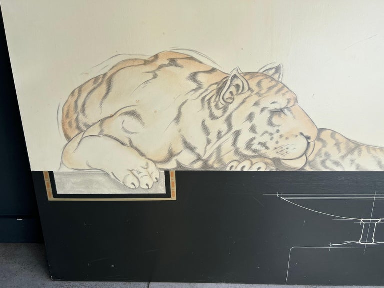 Pair of Large Decorative Gouaches Signed Tony Warren For Sale at 1stDibs