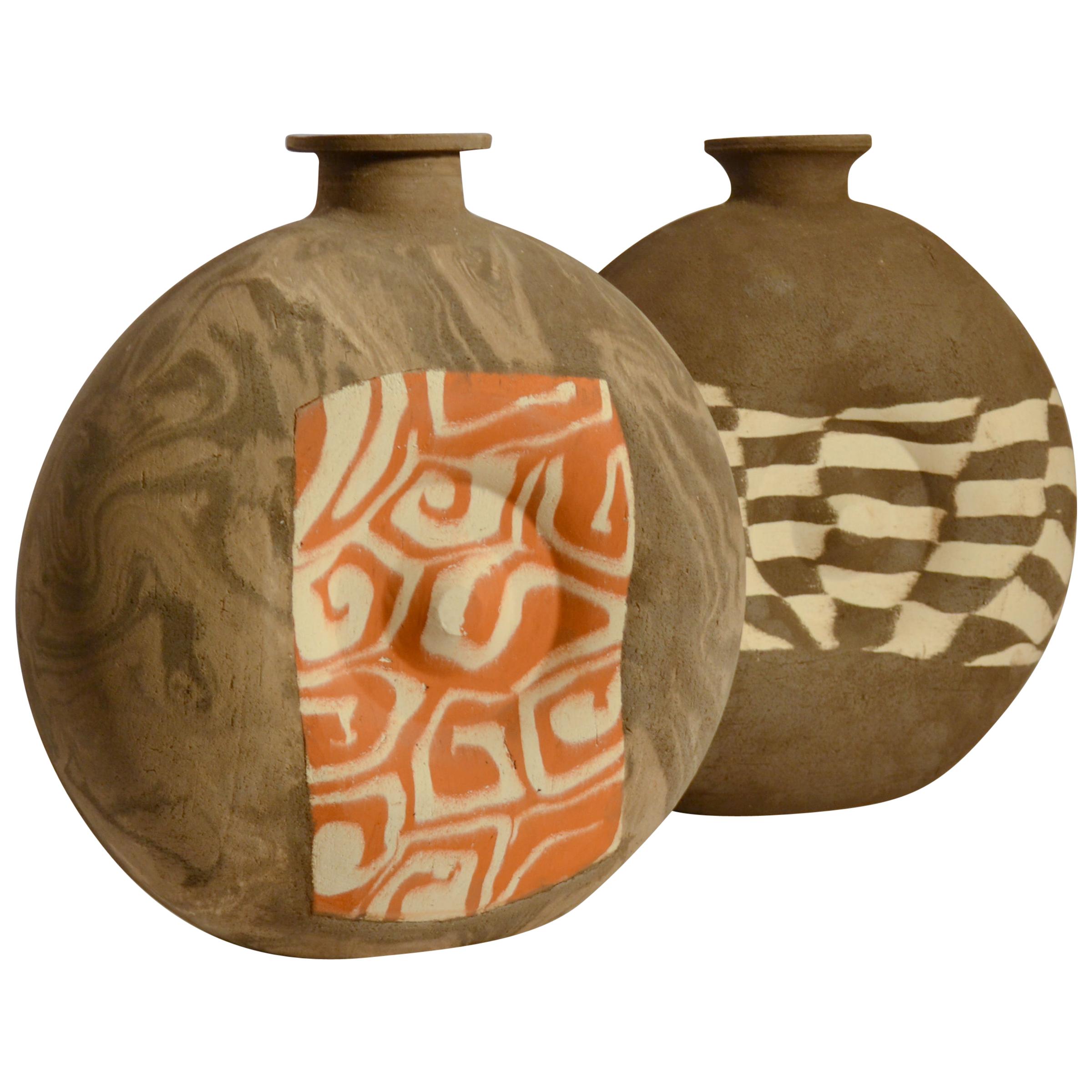 Pair of Large Decorative Studio Pottery Vases in Geometric Patterns at ...