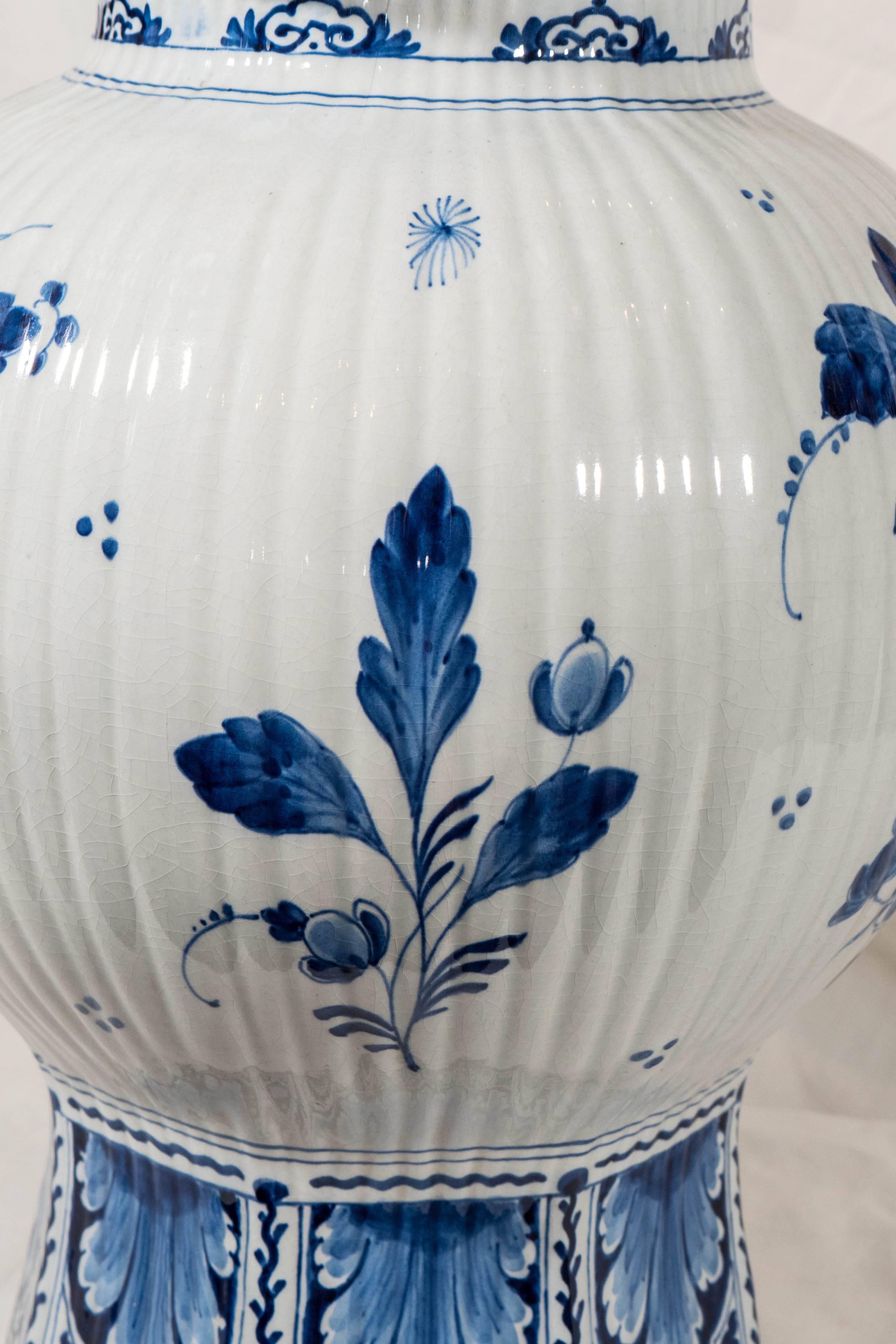 Pair of Large Dutch Delft Blue and White Covered Vases at 1stDibs