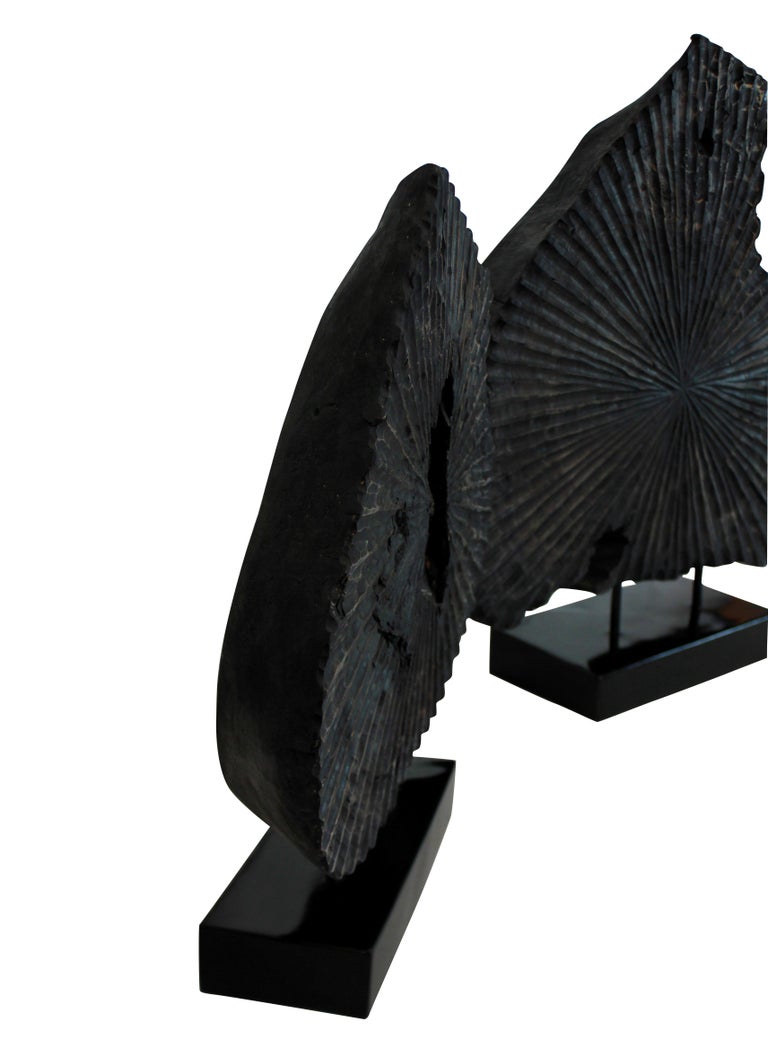 Pair of Large Ebonized Tree Trunk Sculptures For Sale at 1stDibs
