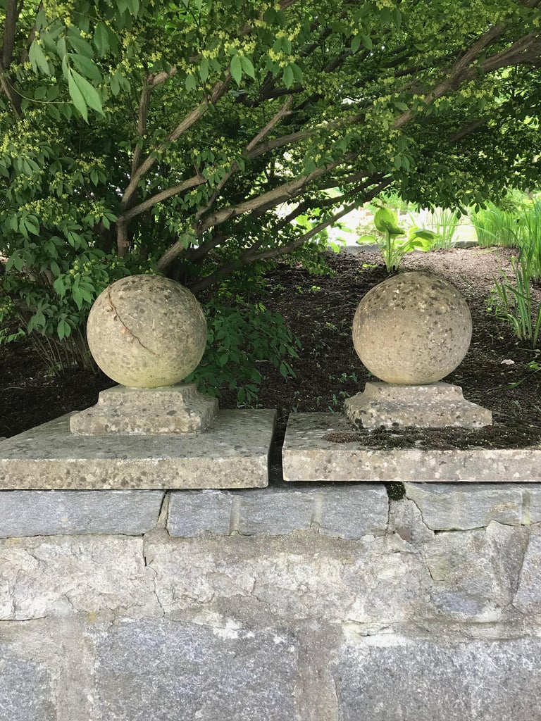 Pair of Large English Cast Stone Ball Gate Pier Finials #1 For Sale at ...
