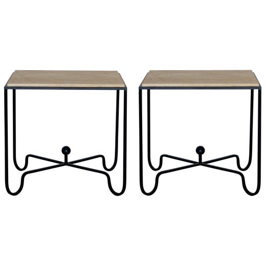 Pair of Large 'Méandre' Verdigris and Glass End Tables by Design Frères ...