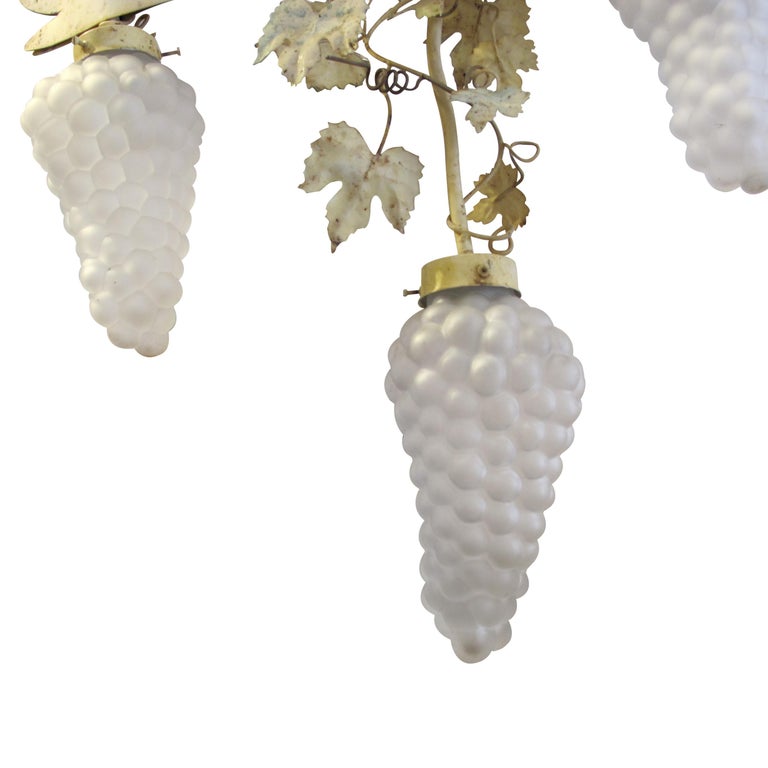 Pair of Large French 1950s Toleware Ceiling Lamps with Grapevine Glass ...