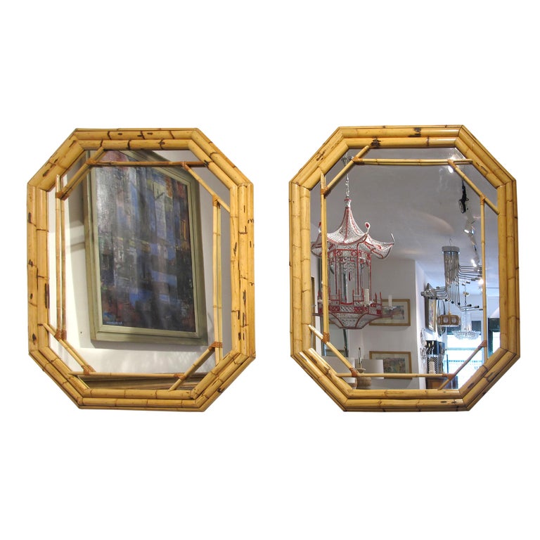 Pair of Large French 1970s Hexagonal Geometric Bamboo Framed Wall ...