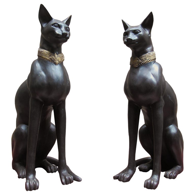 Pair of Large French, 20th Century Bronze Cats at 1stDibs