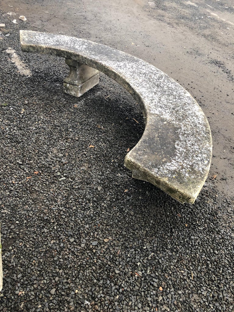Pair of Large French Curved Cast Stone Benches with Exceptional Patina ...