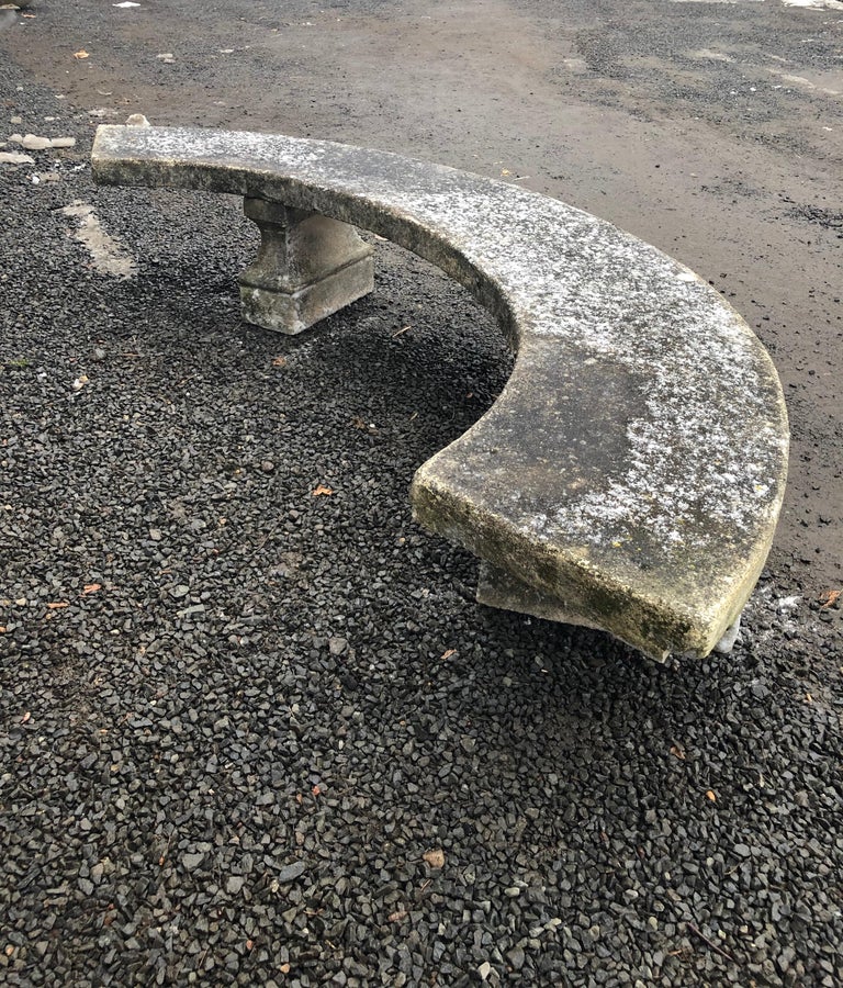 Pair of Large French Curved Cast Stone Benches with Exceptional Patina ...