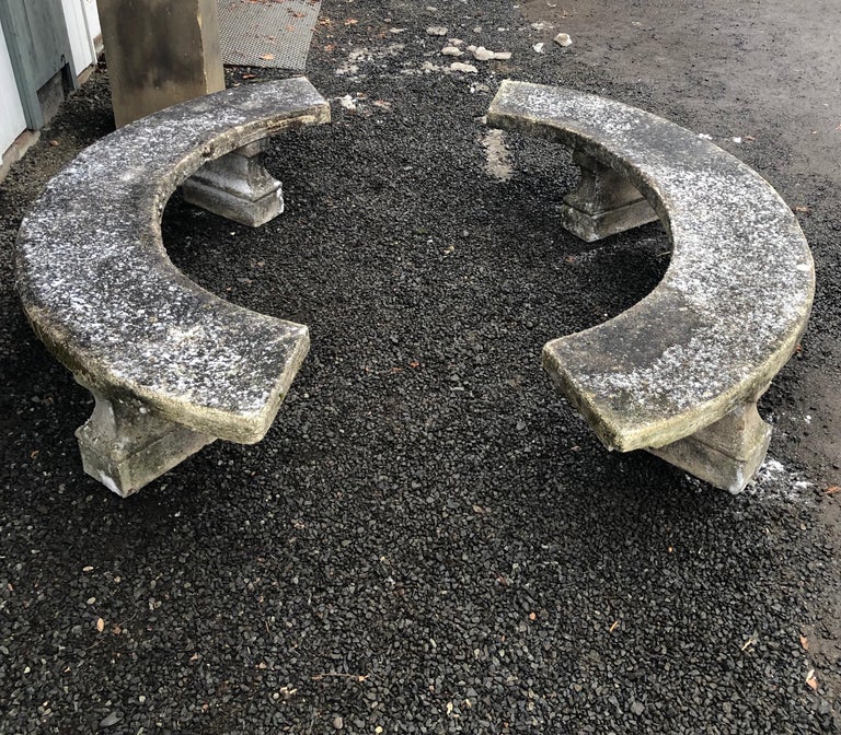 Pair of Large French Curved Cast Stone Benches with Exceptional Patina ...