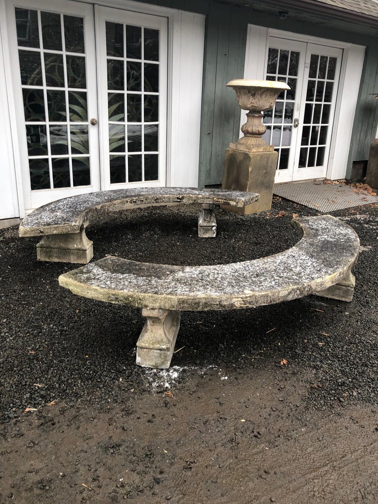 Pair of Large French Curved Cast Stone Benches with Exceptional Patina ...