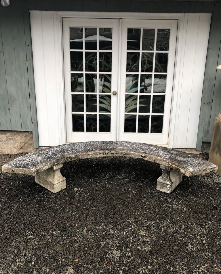 Pair of Large French Curved Cast Stone Benches with Exceptional Patina ...