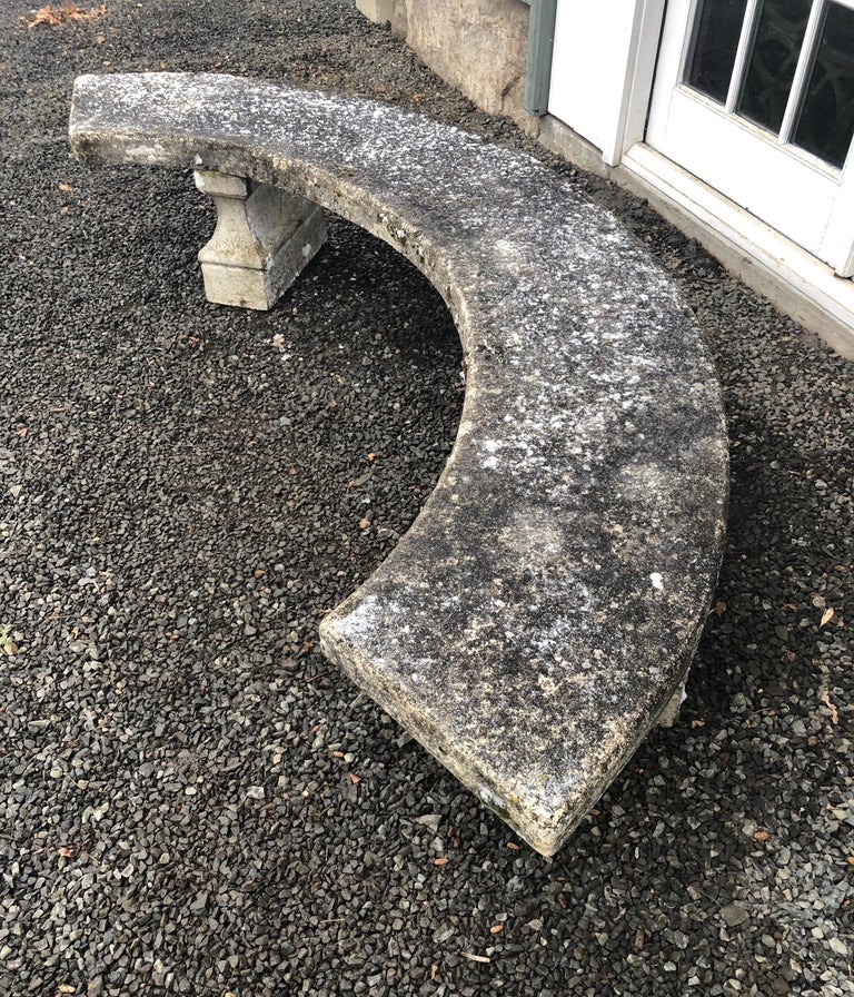 Pair of Large French Curved Cast Stone Benches with Exceptional Patina ...