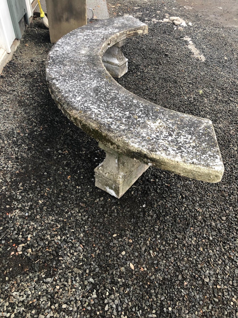 Pair of Large French Curved Cast Stone Benches with Exceptional Patina ...