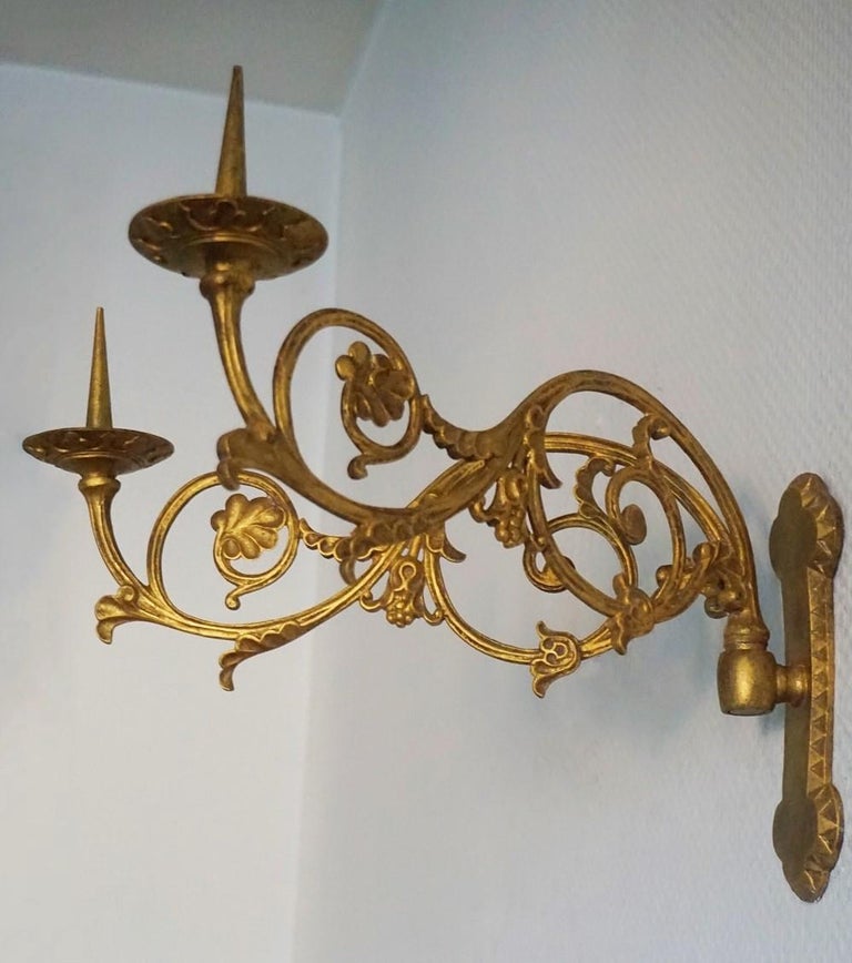 Pair of Large French Gilt Bronze Church Two-Arm Candle Sconces, Mid ...