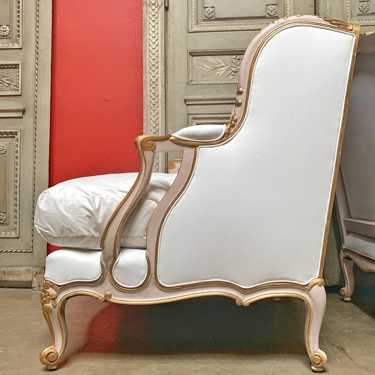 Pair of Large French Louis XV Style Bergeres with a Pink and Gilt ...