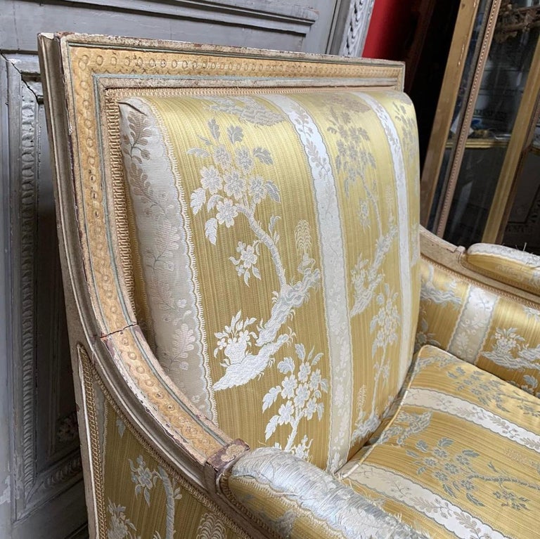 Pair of Large French Louis XVI Style Bergeres with a Painted Finish For ...