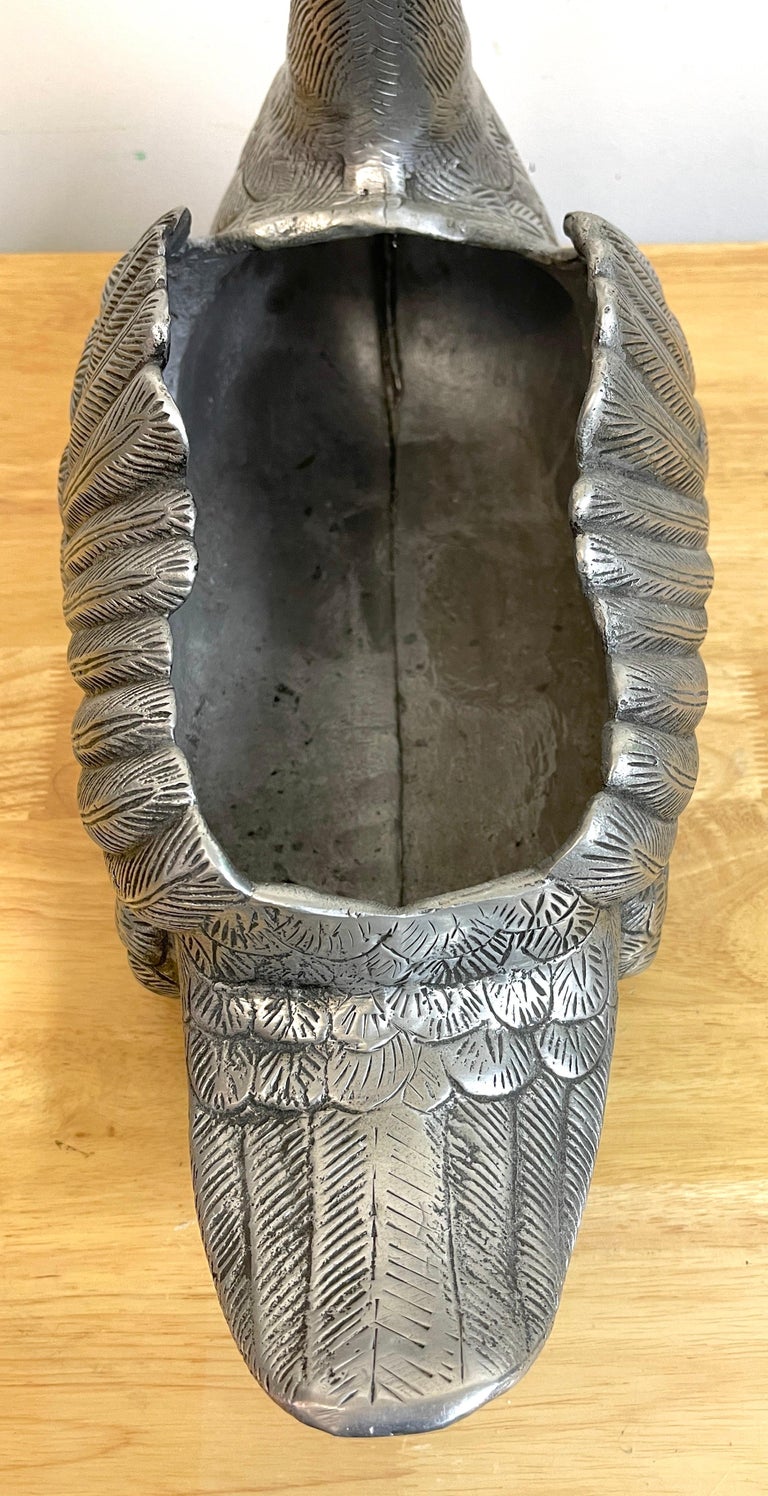Pair of Large French Pewter Swan Cachepots For Sale at 1stDibs